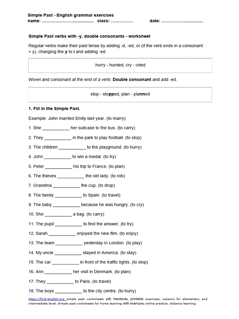 Simple Past 07 Double Consonants Worksheet | PDF