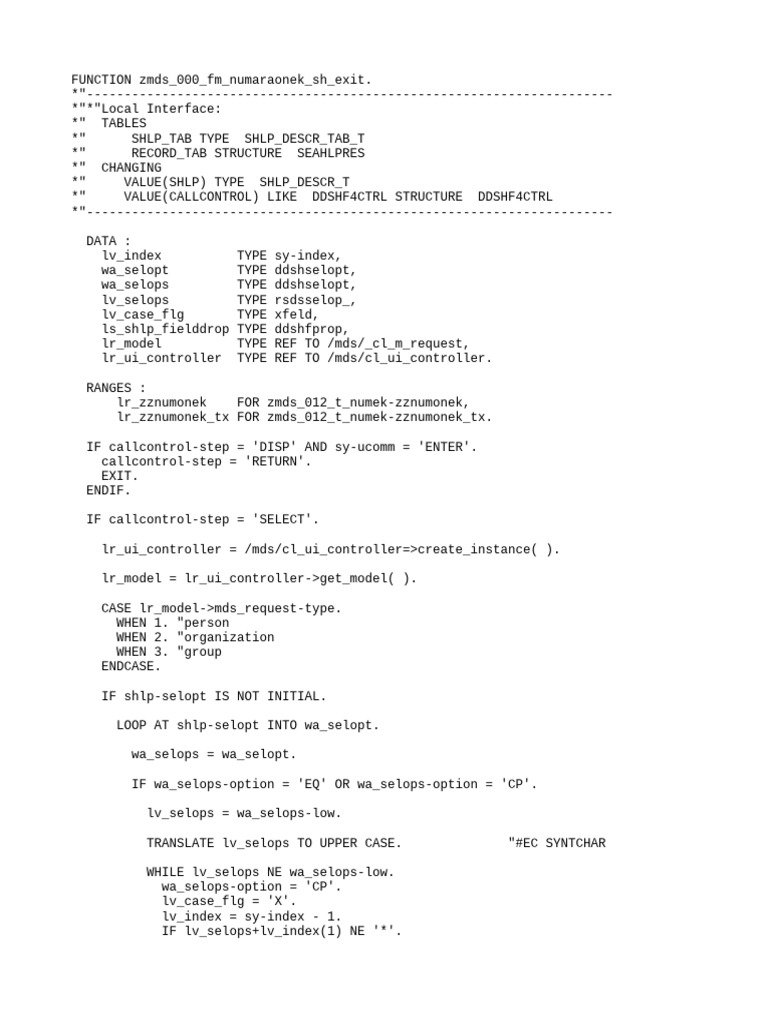 ABAP Function for Selection Help Logic | PDF | Computing | Computer Programming