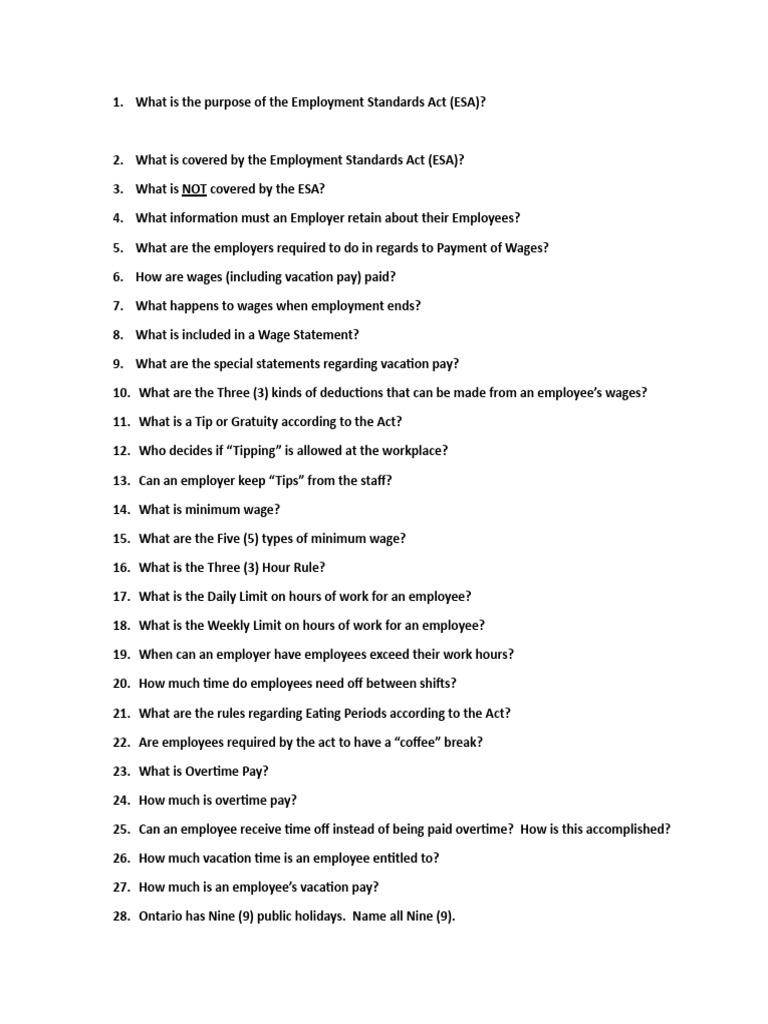 Employment Standards Act | PDF | Employment | Sick Leave