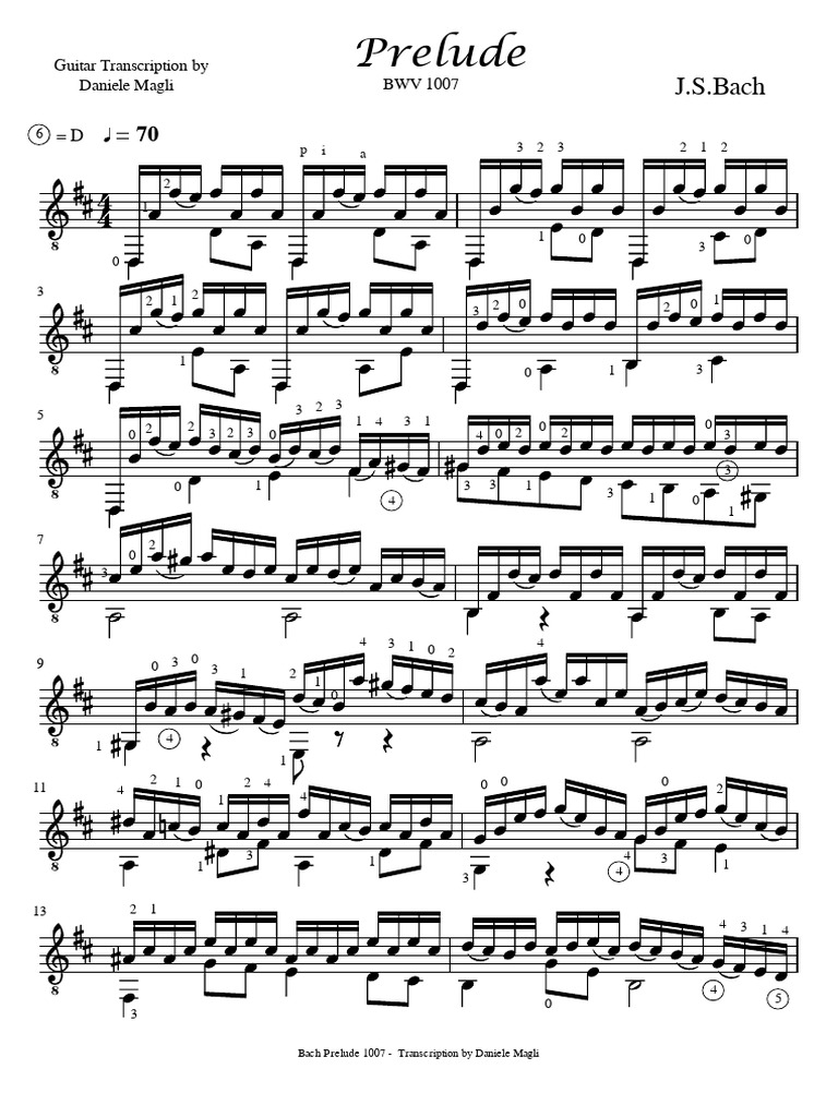 Bach Prelude BWV 1007 Guitar | PDF | Compositions | Bach Family