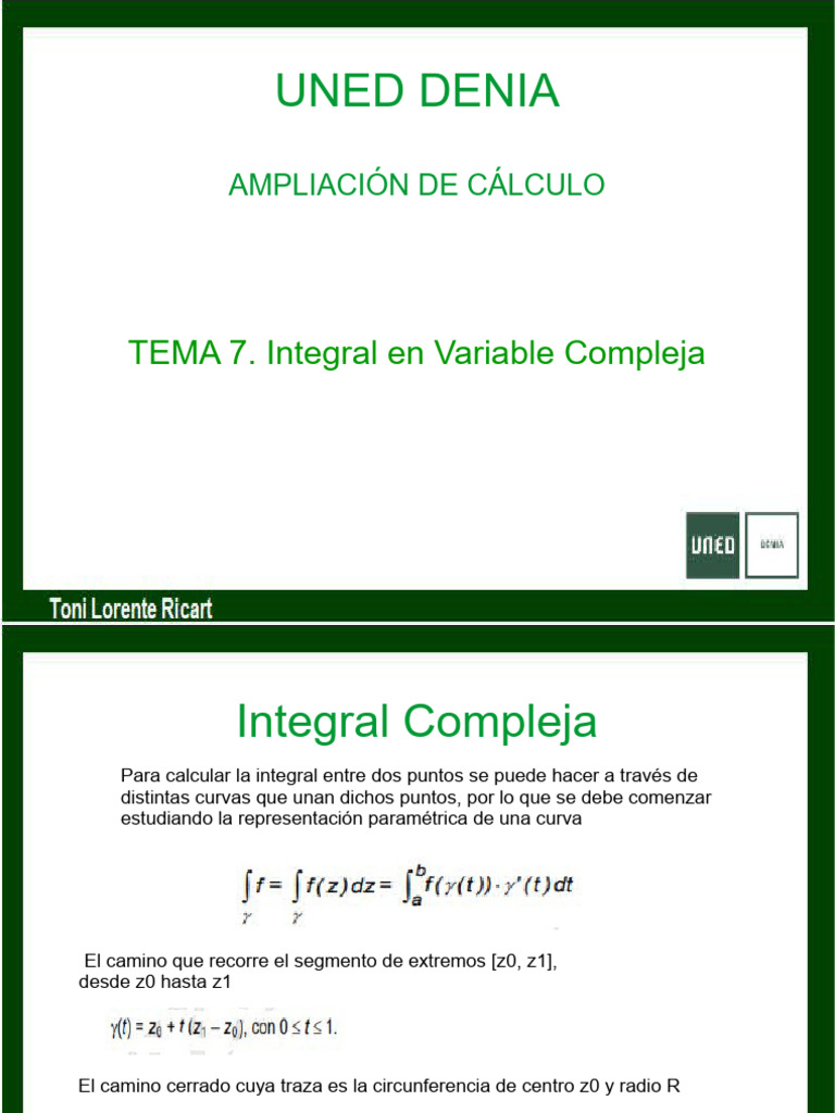 519_Tema_7_integral_en_variable_compleja | PDF | Integral | Análisis complejo