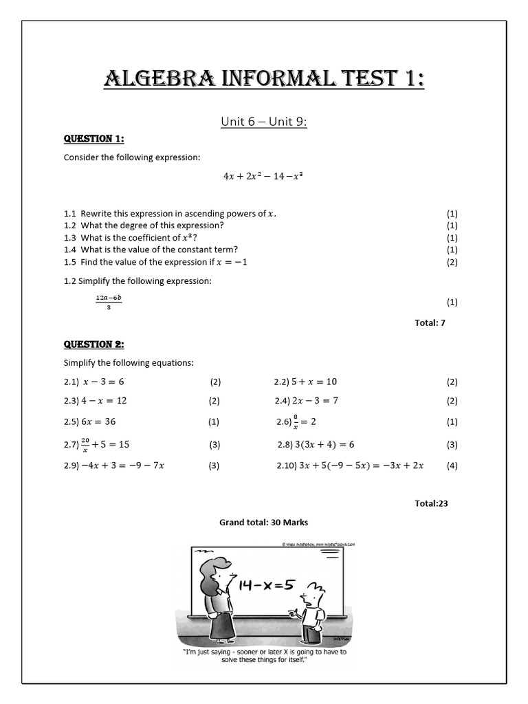 Algebra Informal Test 1 | PDF