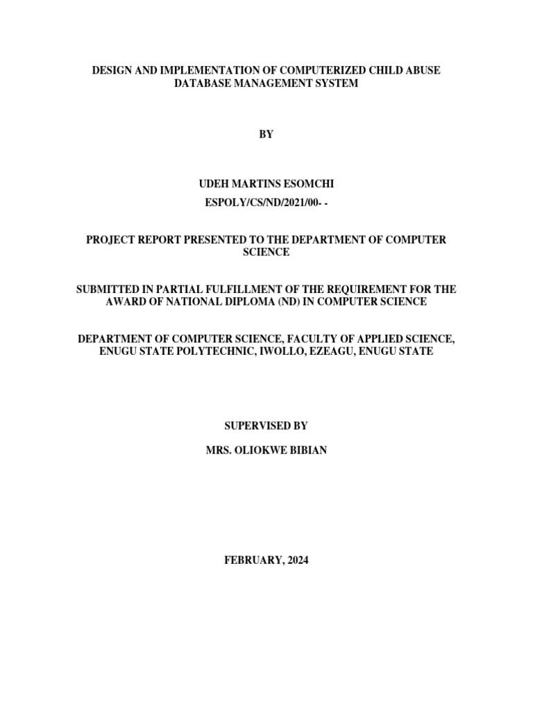 Design and Implementation of Computerized Child Abuse Database ... Design and Implementation of Computerized Child Abuse Database ...