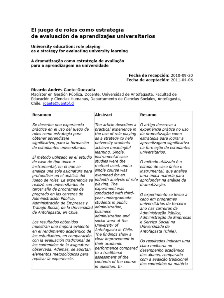 El Juego De Roles Como Estrategia Pdf Enseñando Aprendizaje 