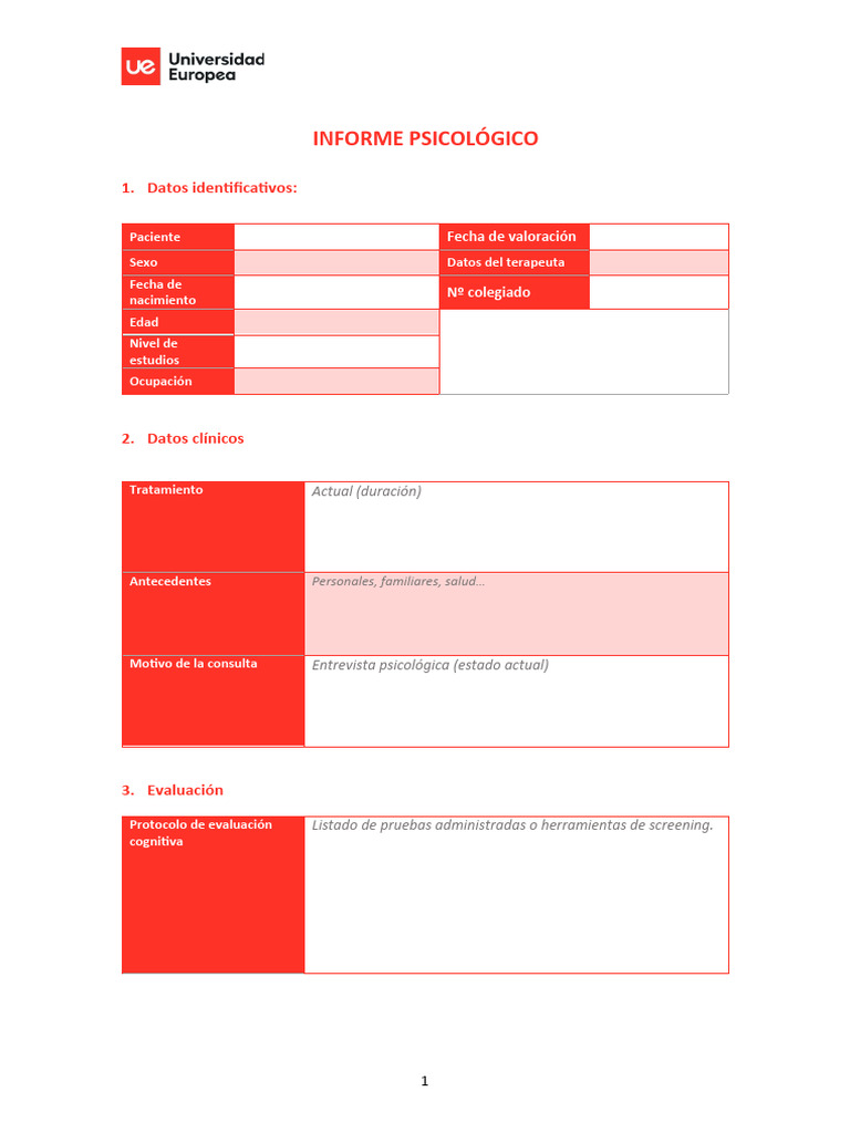 Plantilla Informe Psicológico | PDF