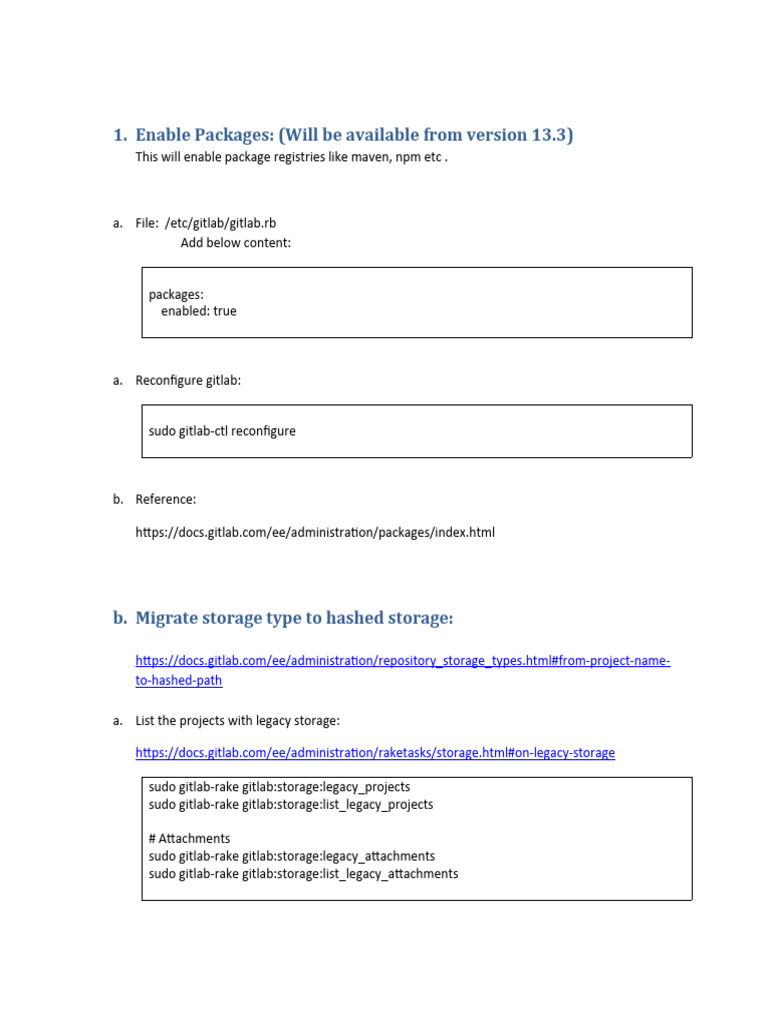 Gitlab Upgrade Storagetype and Enable Packages | PDF