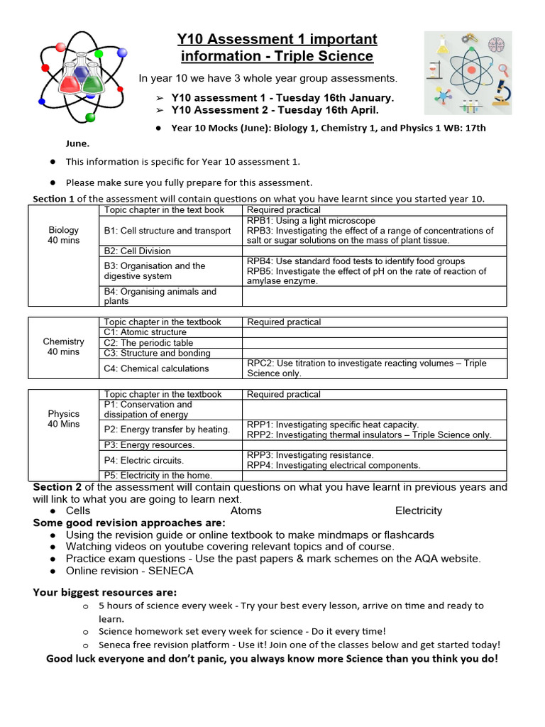 Y10 Assessment 1 Important Information - Triple Science: Your Biggest ...