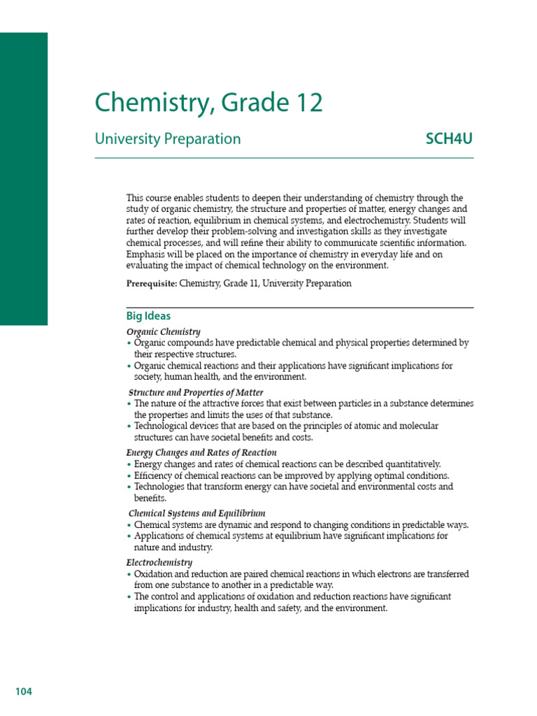 Sch4u Ontario Curriculum | PDF | Chemistry | Chemical Reactions