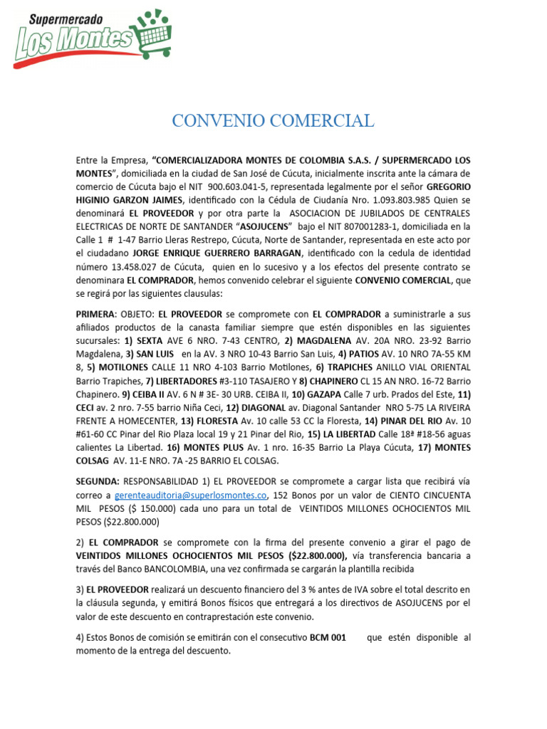 Convenio Comercial Asojucens 2024 | PDF | Economias