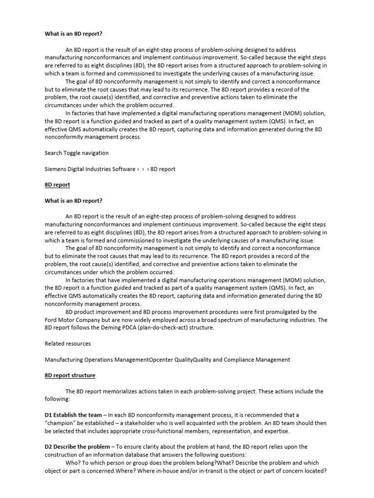 What Is An 8D Report | PDF | Quality Management System | Information