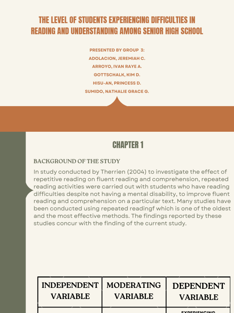 The Level of Students Experiencing Difficulties in Reading and ...