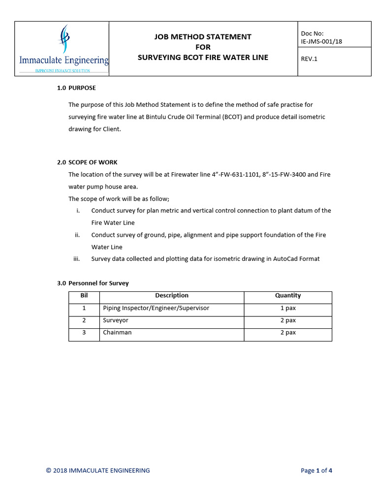 IE-JMS-001 - 18 Survey BCOT FireWater Line Rev.1 | PDF | Surveying | Metrology