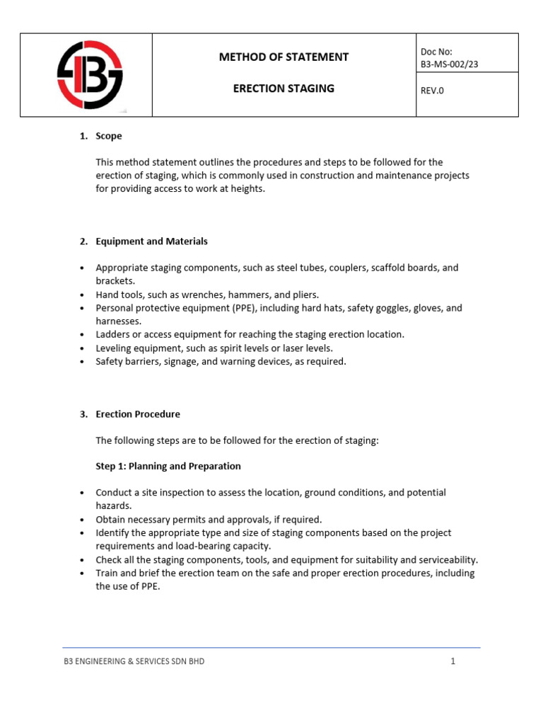 4.4 Method Statement For Erection Staging | Download Free PDF | Scaffolding | Safety