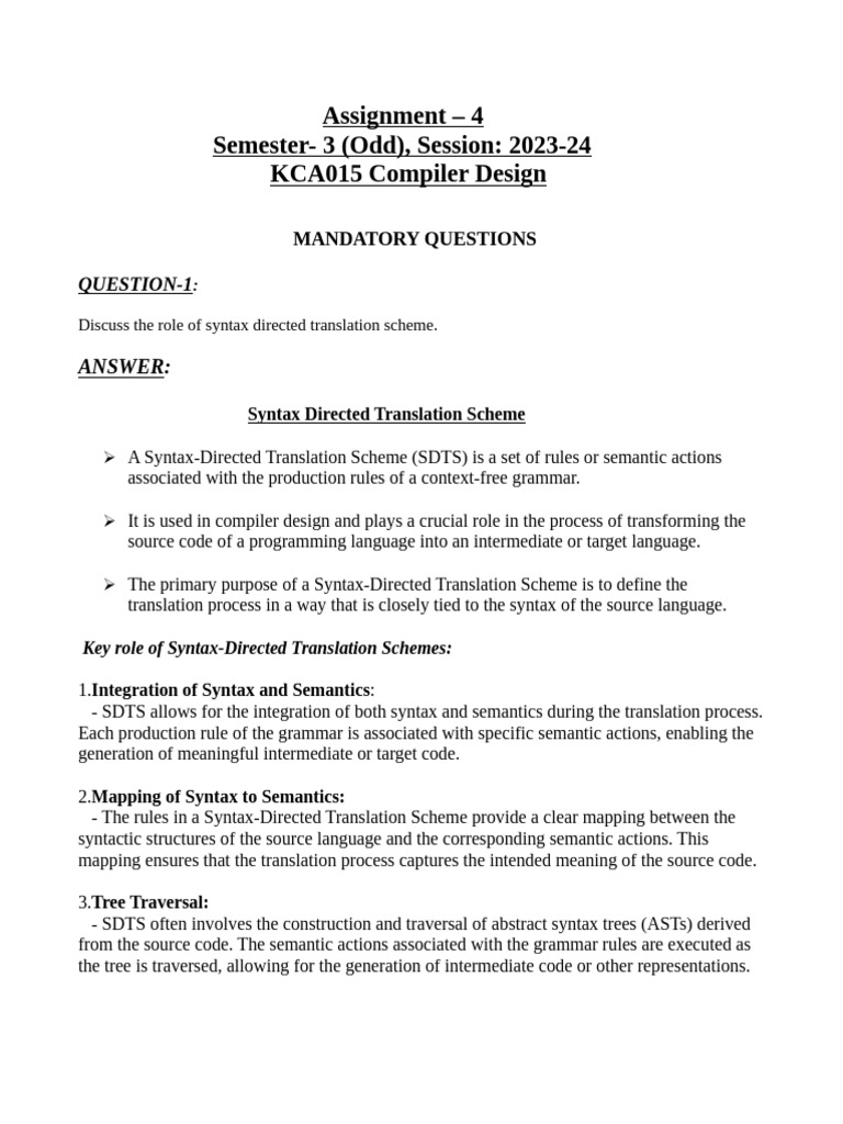 Assighnment-4 Compiler Design | PDF | Compiler | Syntax