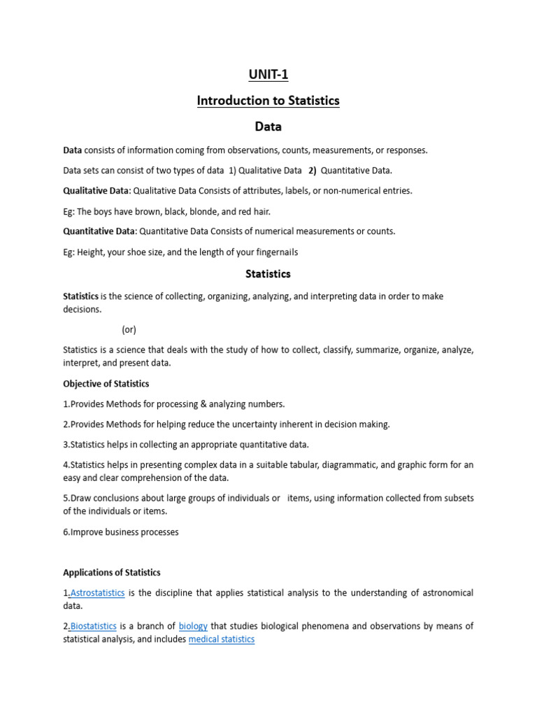 Unit-1 | PDF | Statistics | Sampling (Statistics)