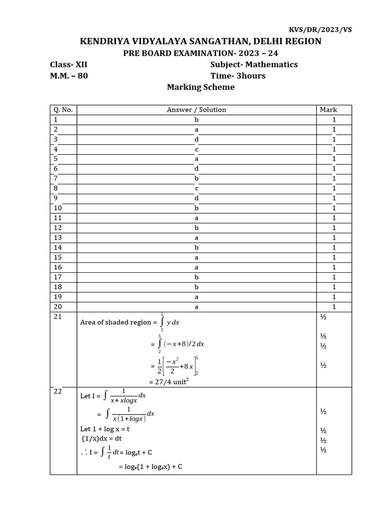 Class 12 Maths Pre-Board Exam 2023-24 | PDF | Applied Mathematics | Mathematics