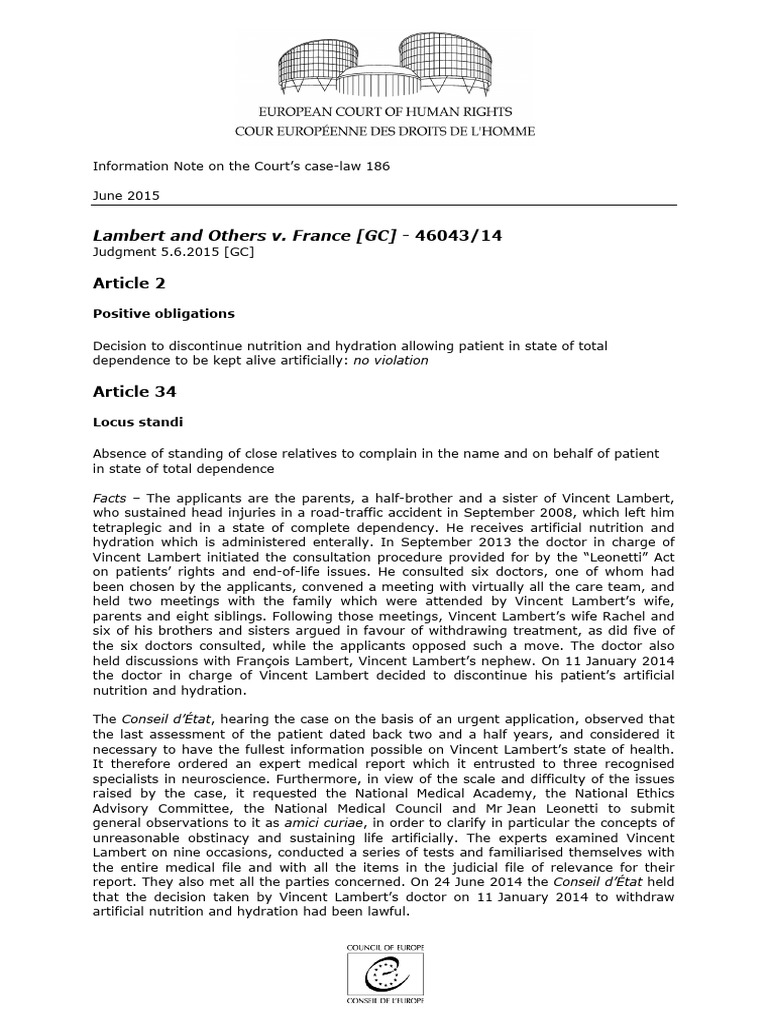 Lambert v. France: End-of-Life Obligations | PDF | Justice | Crime ...