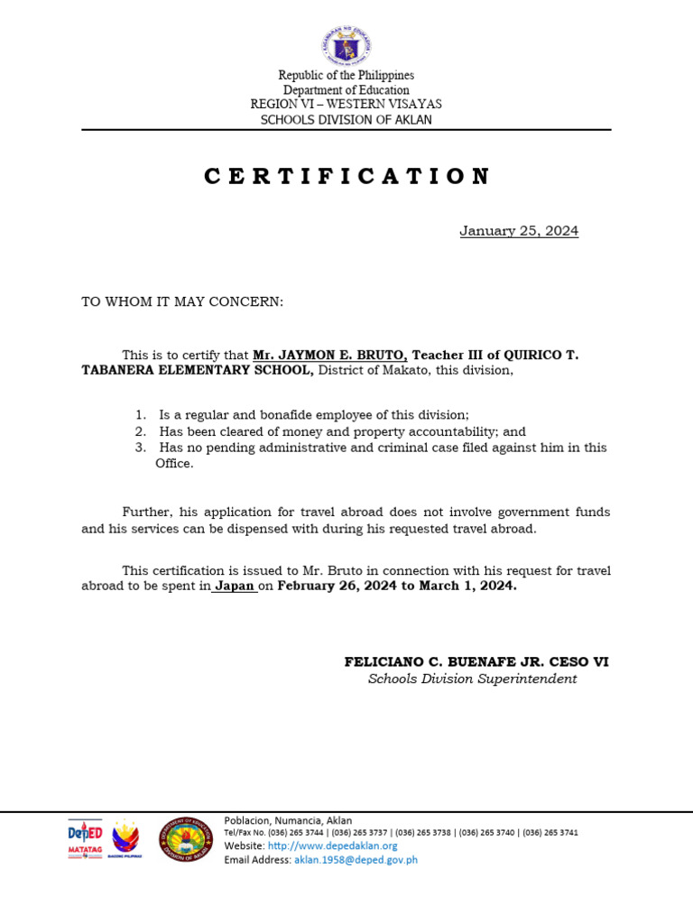 Certification Travel Abroad | PDF