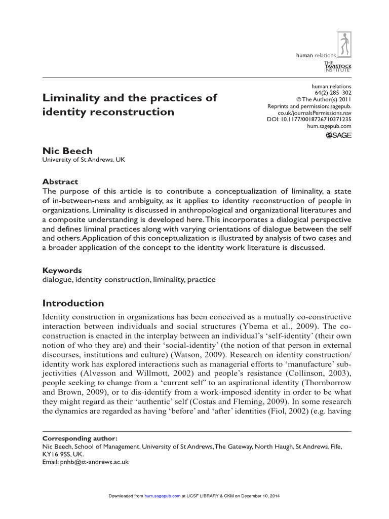 Liminality in Identity Reconstruction | PDF | Identity (Social Science ...