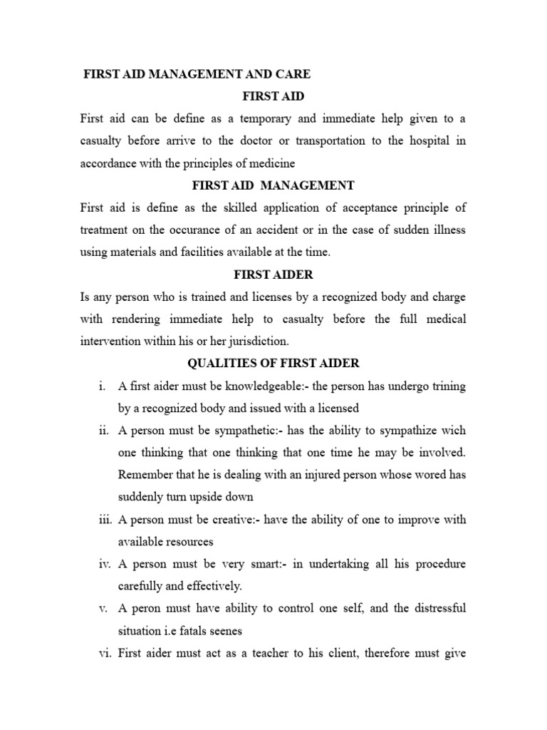 First Aid Management and Care | PDF | First Aid | Injury