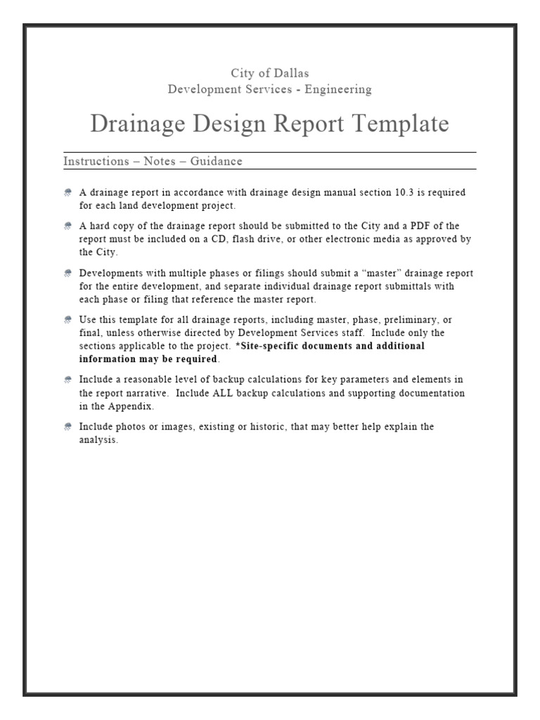Dallas Drainage Design Report Template | PDF | Drainage Basin | Flood