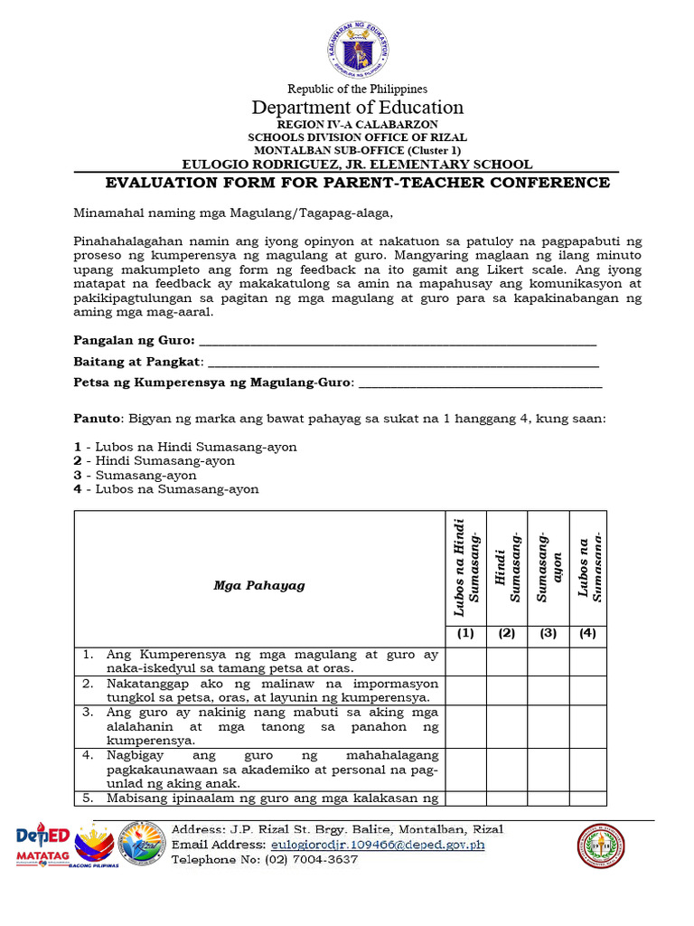 Feedback-Form Parent Teachers Conference | PDF