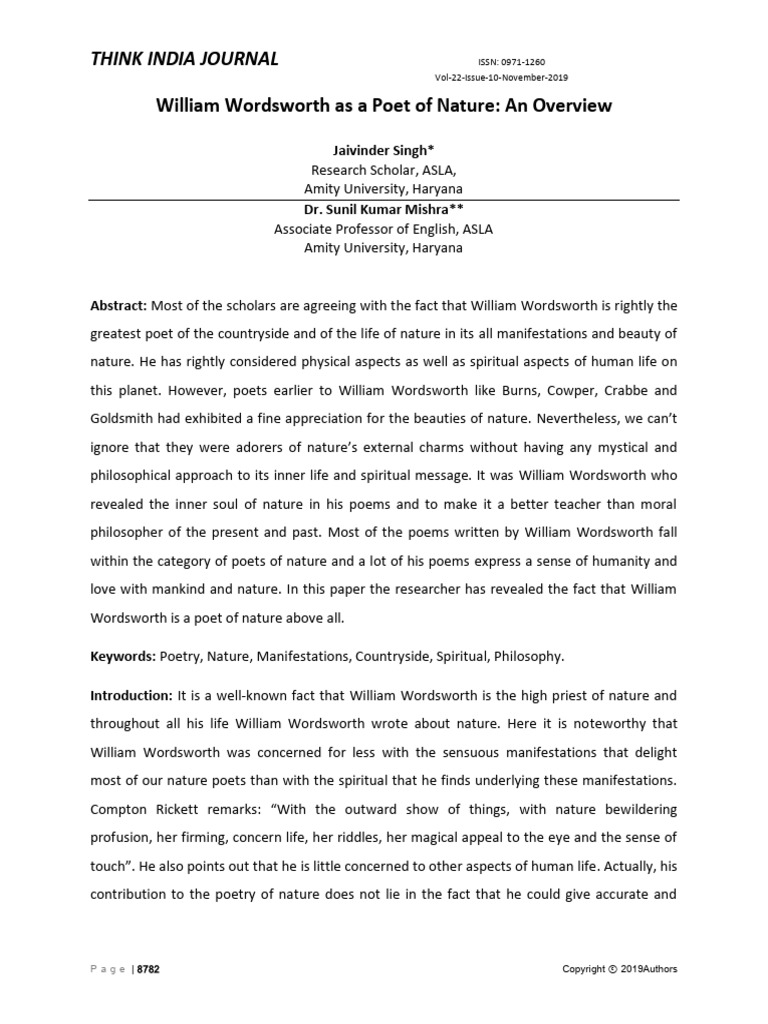 William Wordsworth As A Poet of Nature A | PDF | William Wordsworth ...