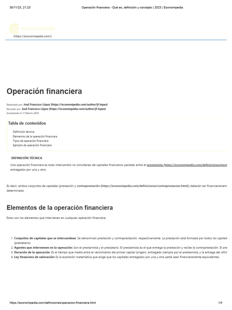 Operación Financiera - Qué Es, Definición y Concepto | PDF | Economias