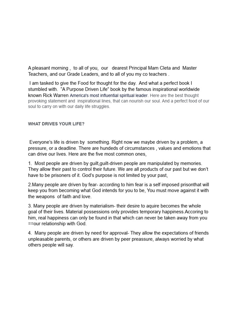 Food For Thought Sample | Download Free PDF | Soul | Happiness Food For Thought Sample | Download Free PDF | Soul | Happiness