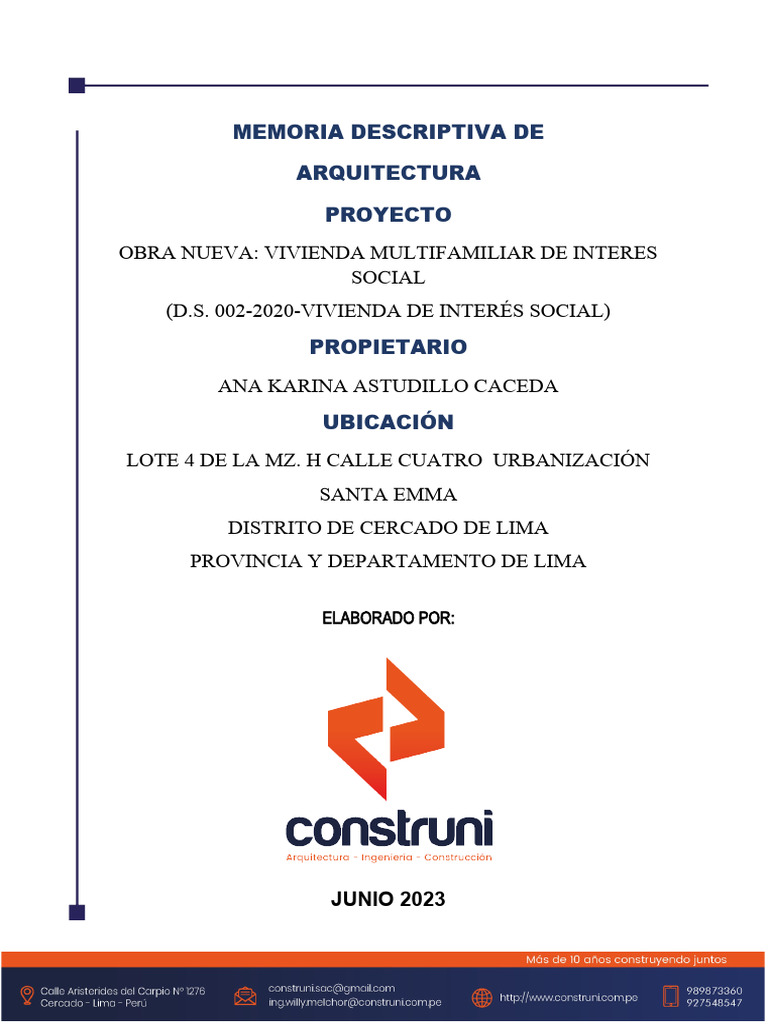 Memoria de Arquitectura - Cercado Ana Astudillo | PDF | Ascensor | Bienes manufacturados