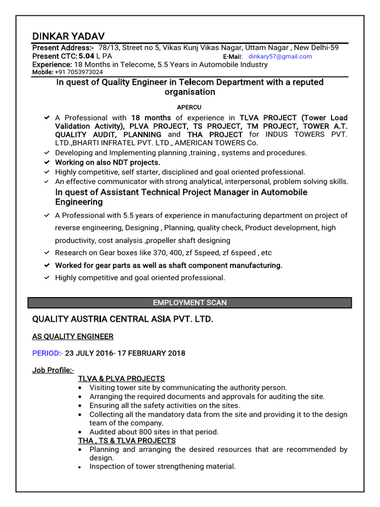 Quality Engineer & Project Manager Resume | PDF | Nondestructive ...