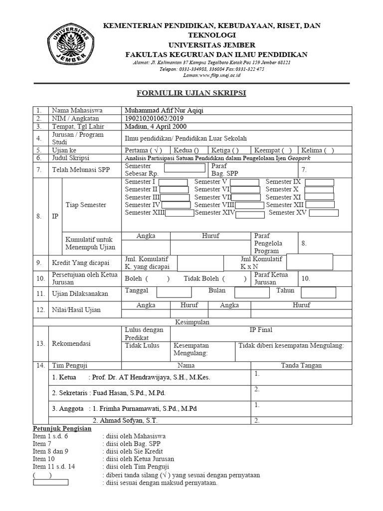 Formulir Ujian Skripsi 3x - Afif A4 | PDF