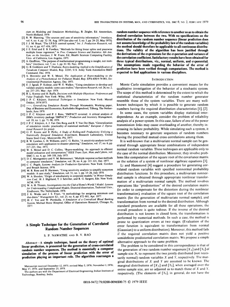 A Simple Technique For The Generation of Correlated Random Number Sequences | PDF | Expected ...