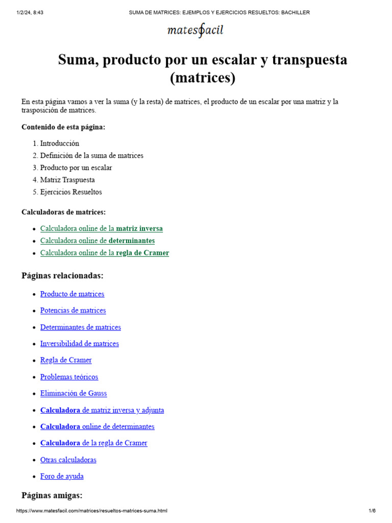 Suma de Matrices - Ejemplos y Ejercicios Resueltos | PDF | Matriz ...