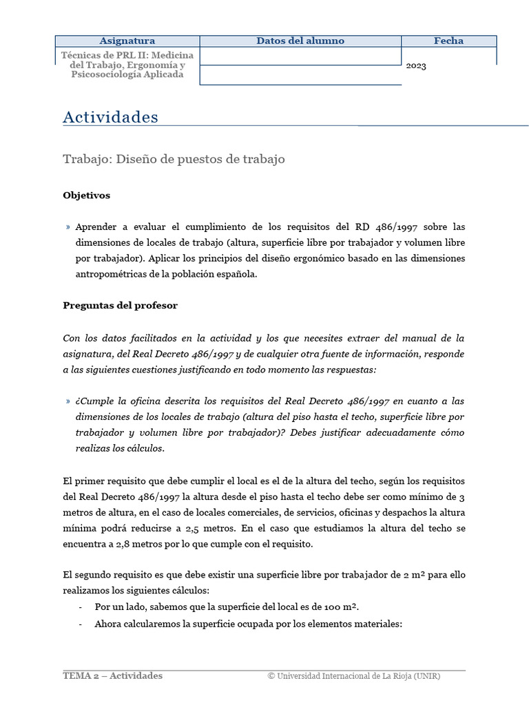 Técnicas de PRL II Medicina, Ergo y Psico - Diseño Puestos | PDF | Factores humanos y ergonomía ...