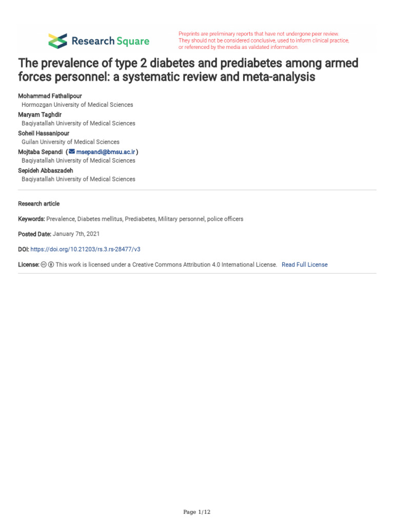 Prevalence of Diabetes in Army | PDF | Prediabetes | Glycated Hemoglobin Prevalence of Diabetes in Army | PDF | Prediabetes | Glycated Hemoglobin