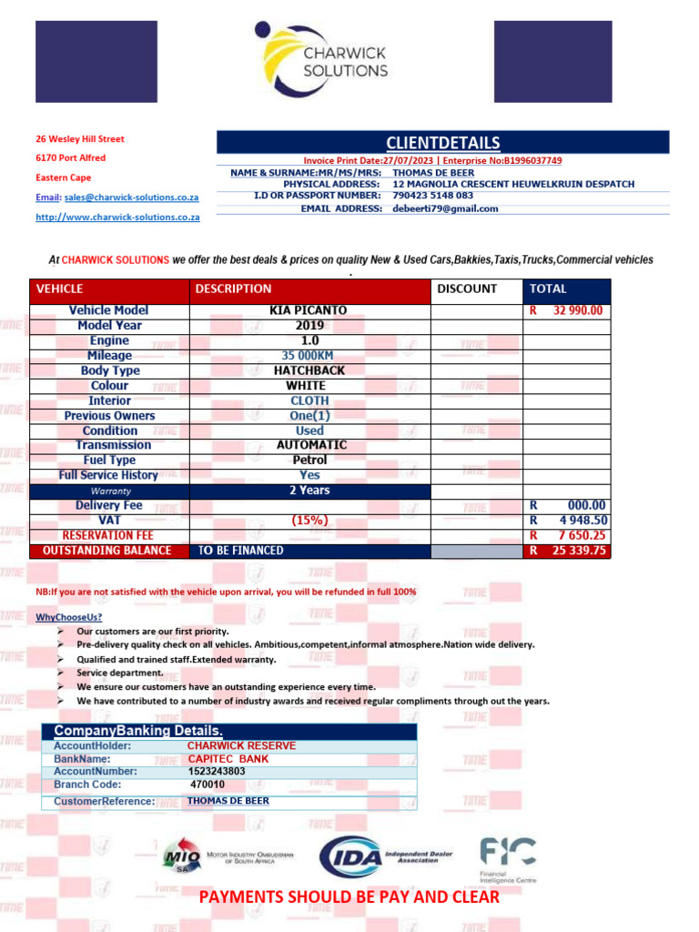 Thomas de Beer - Proforma Invoice and Sales Agreement | PDF | Indemnity ...