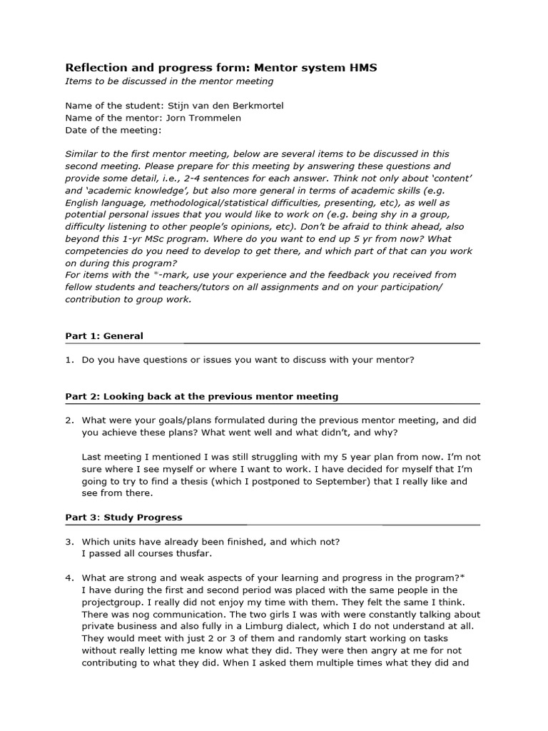 HMS Mentor Meeting 2 - Progress Form Stijn Van Den Berkmortel | PDF ...