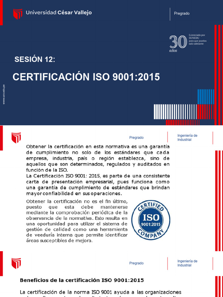 SESION 12 - Certificación ISO 9001 | PDF | Sistema de manejo de calidad | Business
