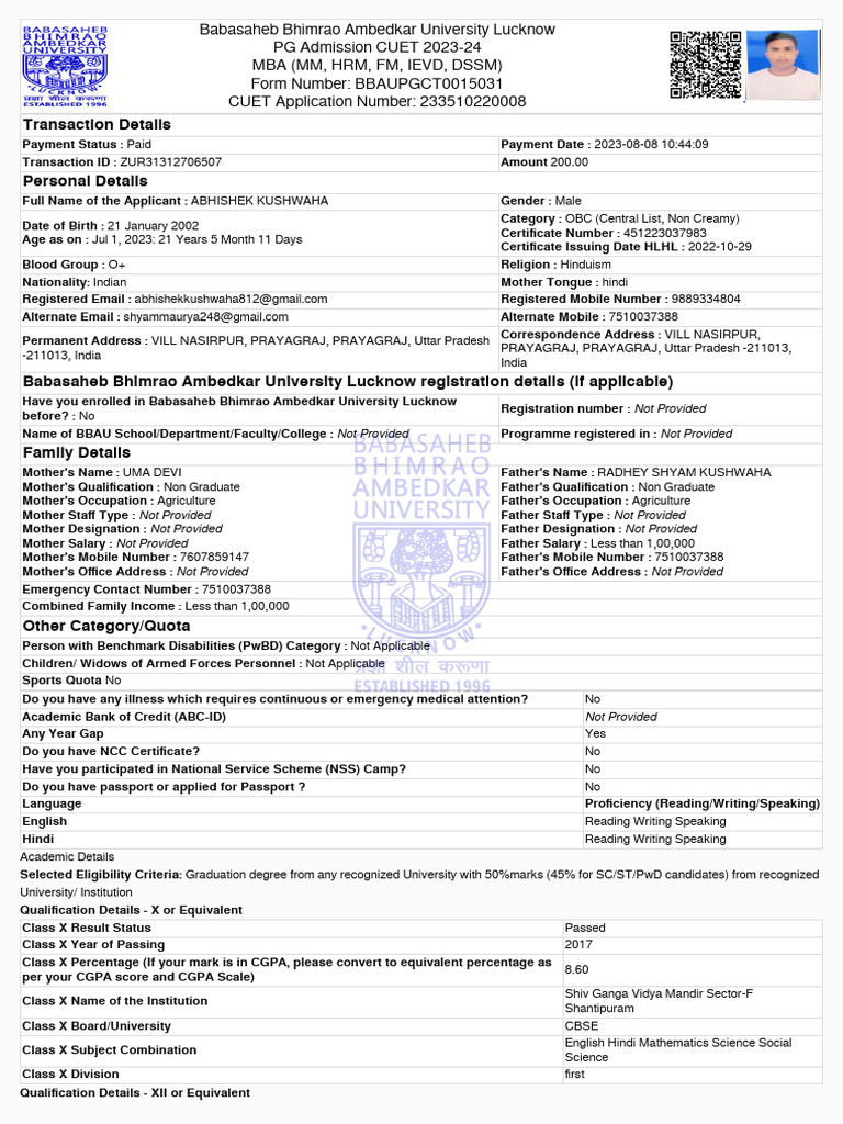 Mba Form Bba | PDF