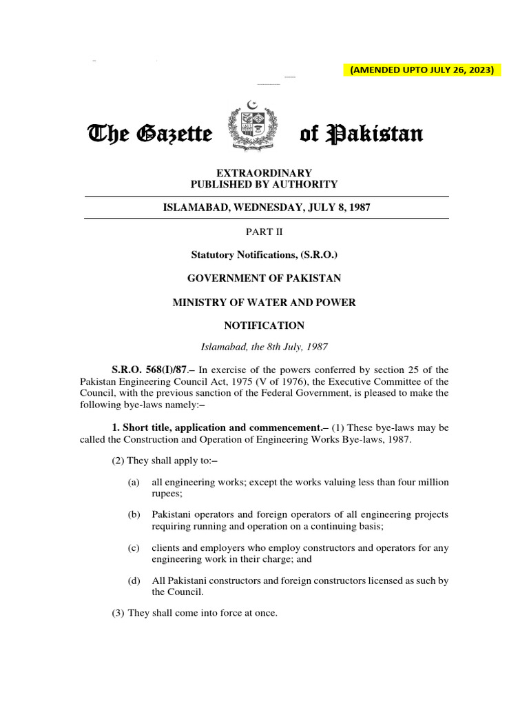 PEC Eng - Works - BYELAWS 1987 AMENDED VERSION 2023 | PDF | License ...