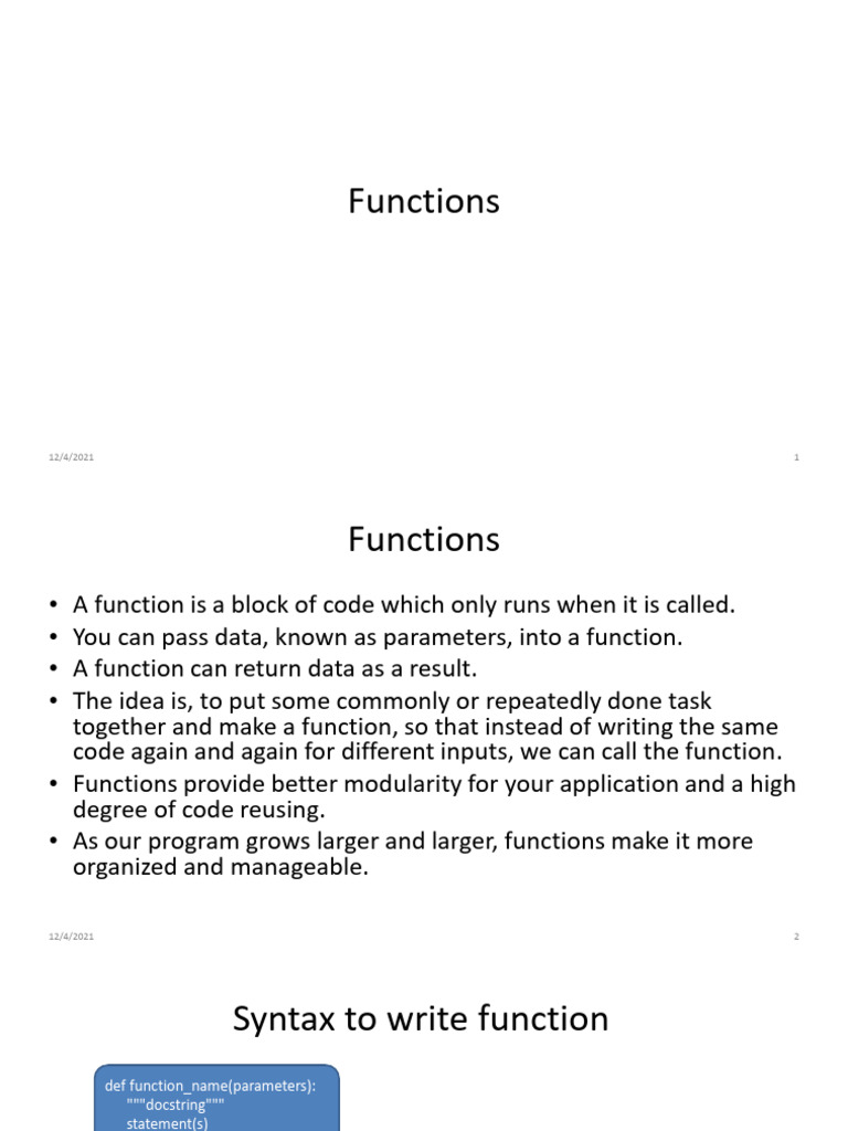 4_Functions in Python | PDF | Parameter (Computer Programming) | Computer Program