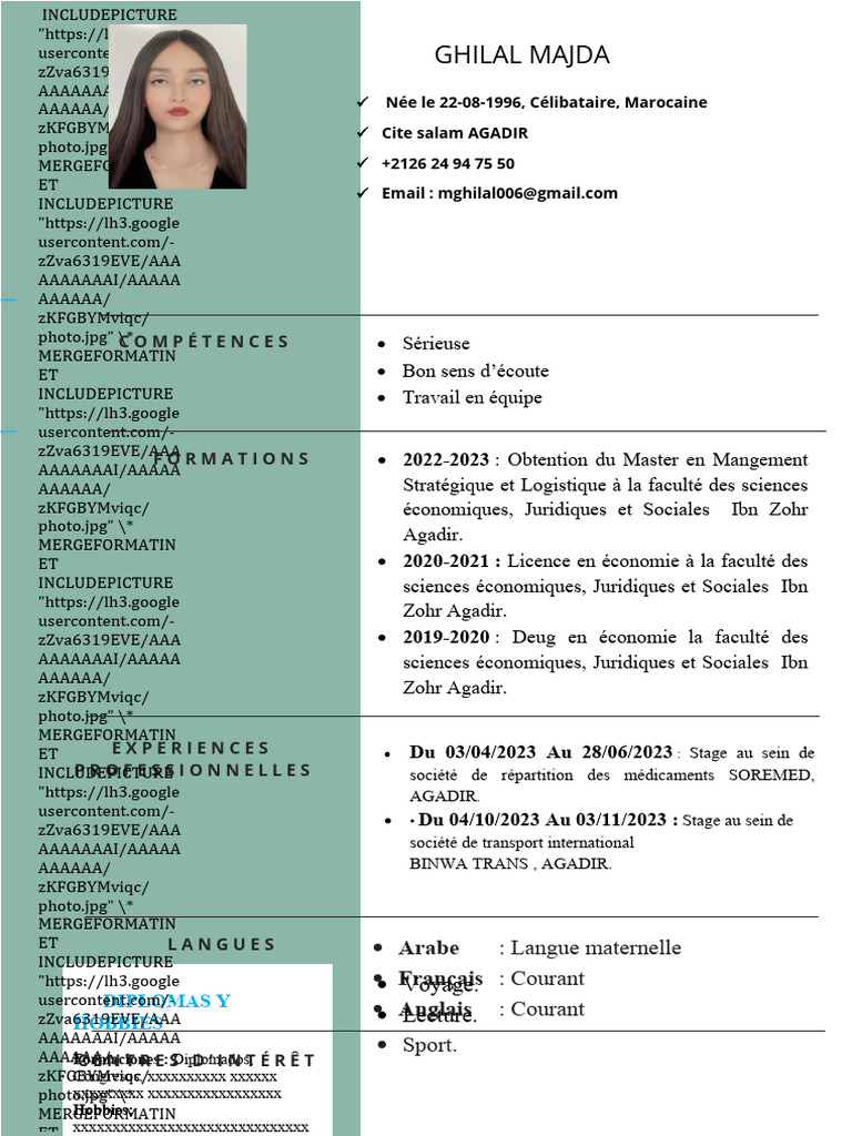 CV de Majda Ghilal - Étudiante en Économie | PDF | Diplôme académique