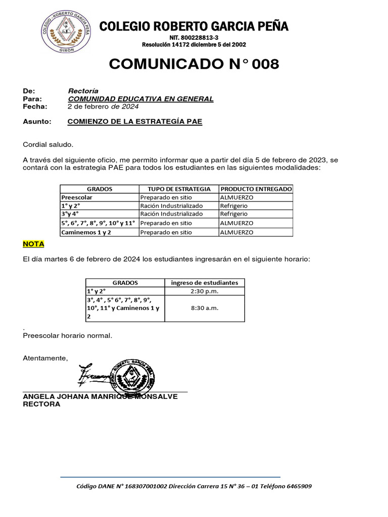 Comunicado N 008 | PDF