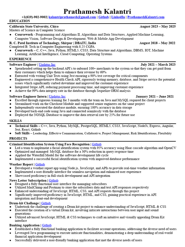 Prathamesh Kalantri Resume PDF | PDF | Databases | Java Script