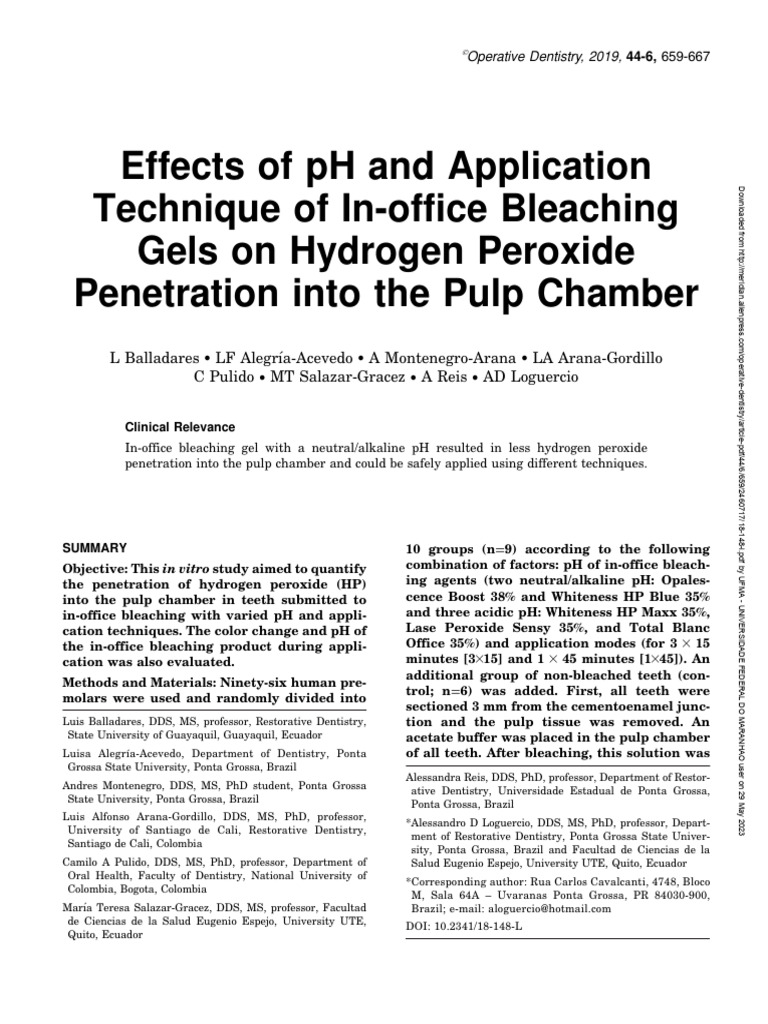 Balladares Et Al 2019 Effect Of Ph And Application Technique Of In Office Bleaching Gels On