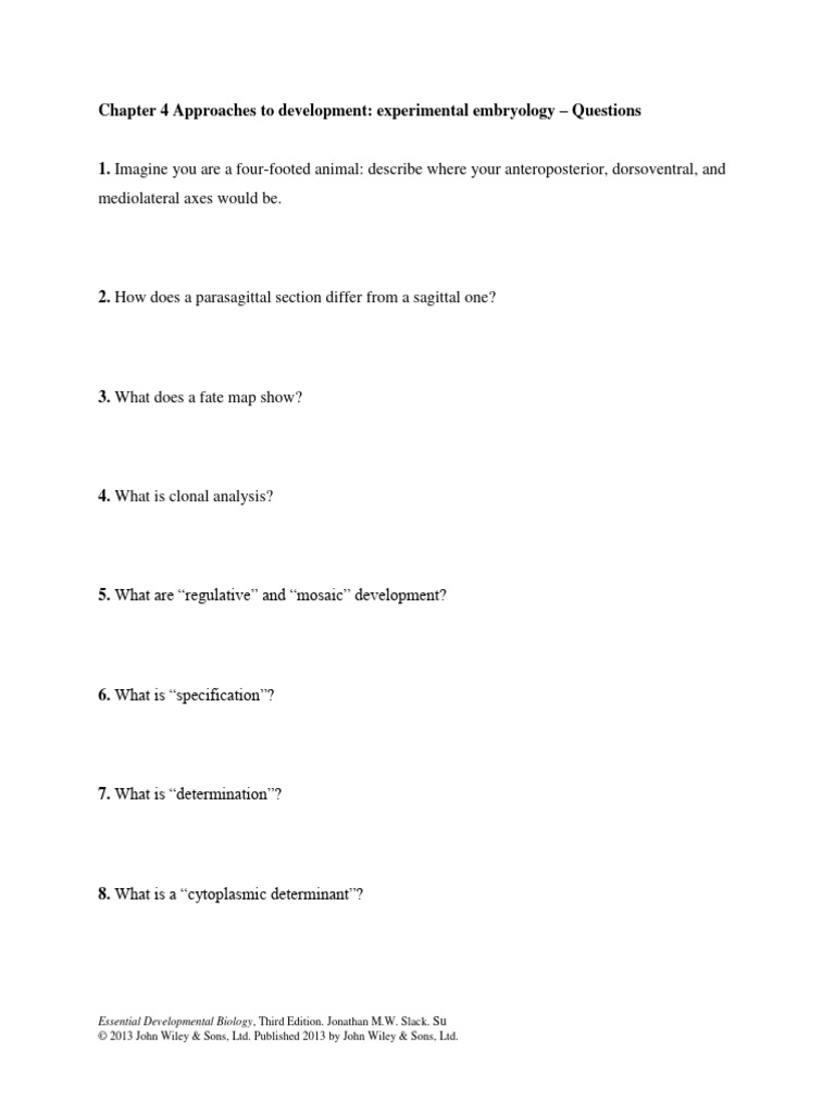 Experimental Embryology Questions Guide | PDF