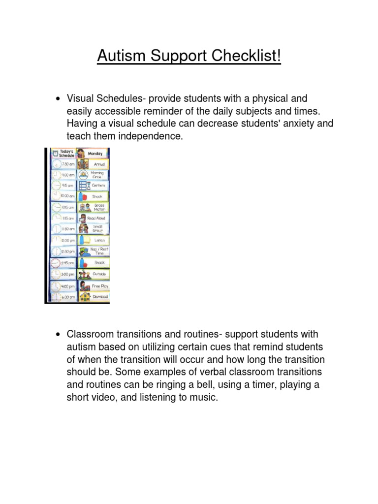 Autism Support Checklist | PDF | Communication | Autism Spectrum