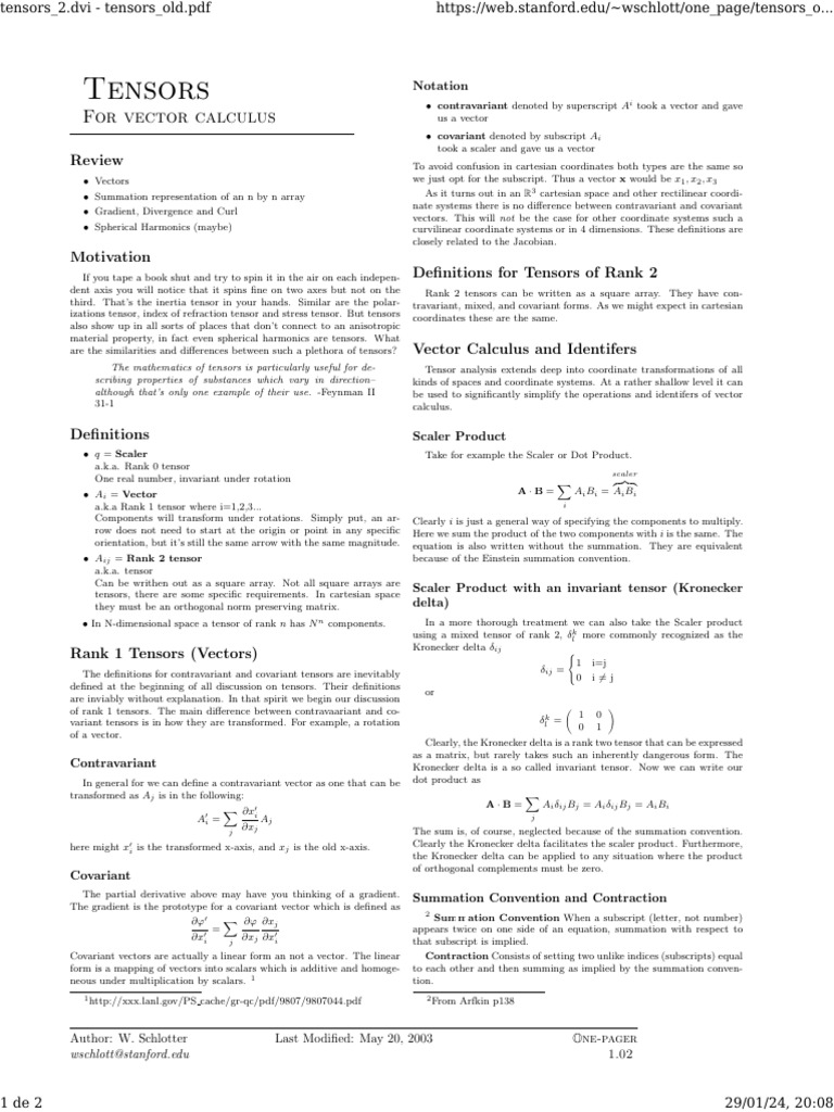 Tensors - 2.dvi - Tensors - Old | PDF | Tensor | Euclidean Vector