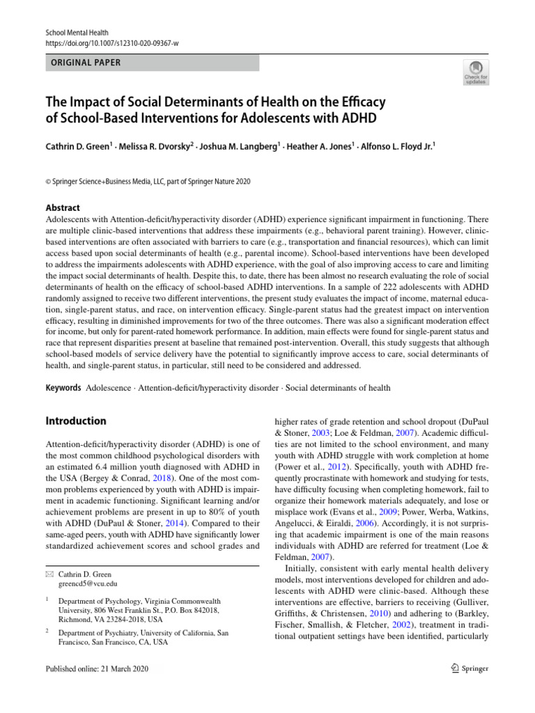 Impact of SDOH On Adolescents With ADHD | PDF | Attention Deficit ...